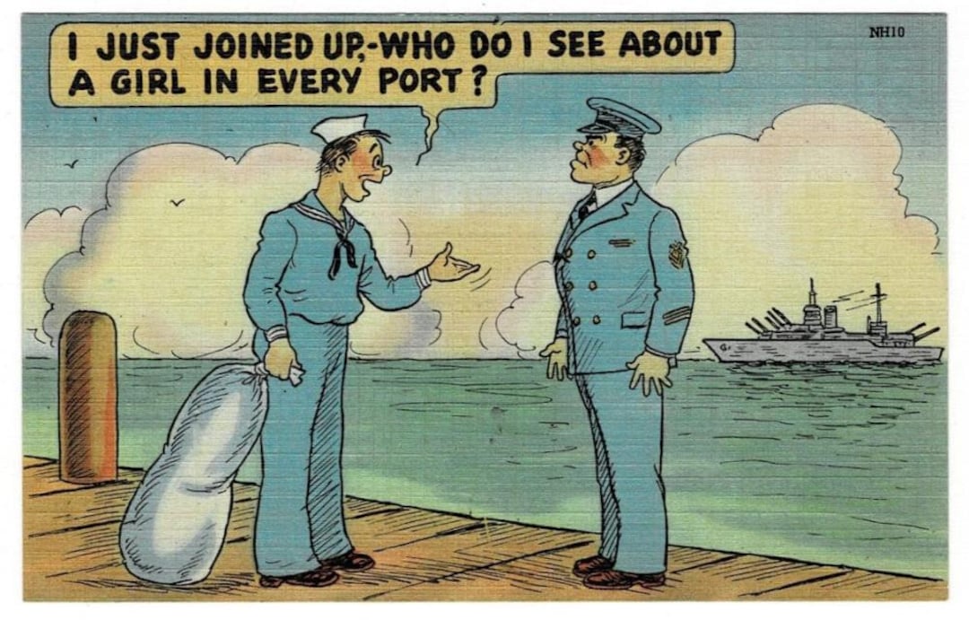 1940 WW2 US Navy Girl in Every Port Vintage Patriotic Saucy Comic ...