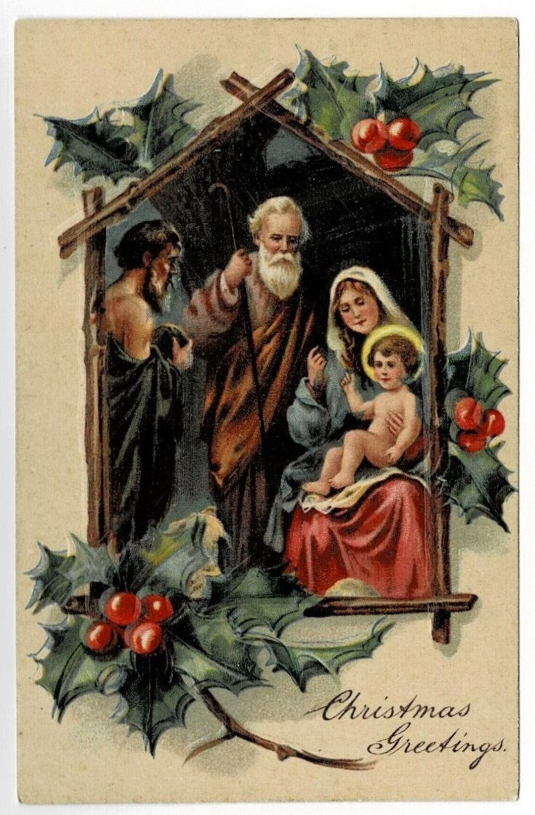 1909 Nativity Scene Vintage Christmas Postcard Getluckyvintage - Etsy