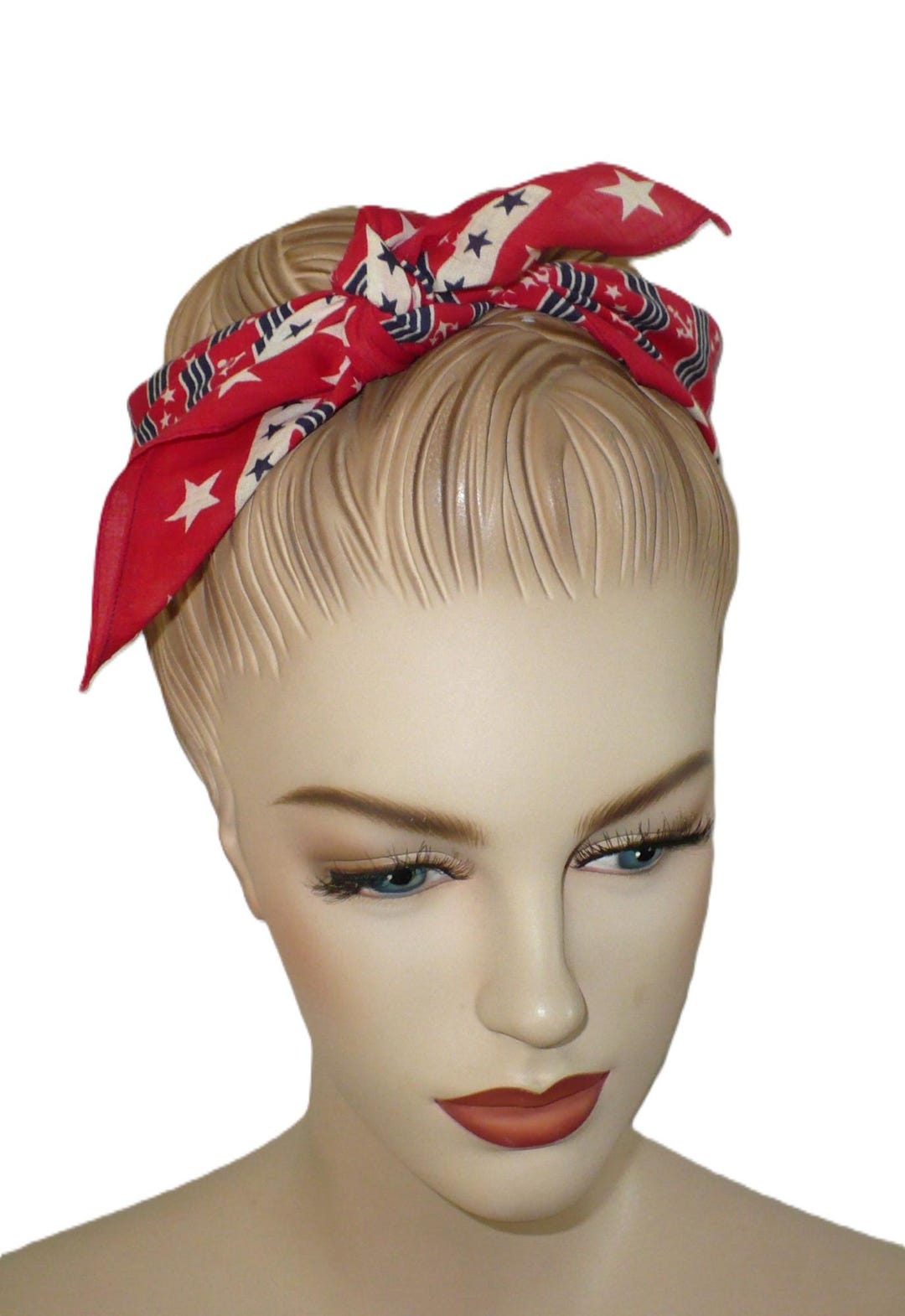 Ca. 1940 Vintage Nautical Anchors Summer Triangle Stars Scarf Red White ...