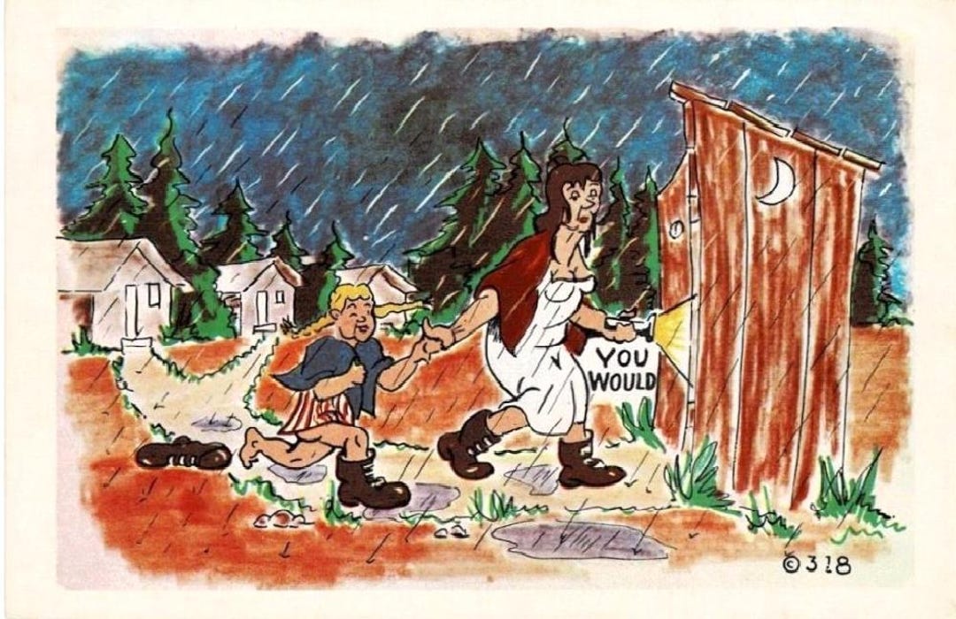 1950 Outhouse at Night Hillbilly Humor Vintage Comic Postcard Get Lucky ...