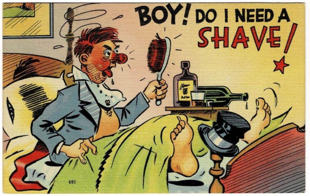 1940 Drunkard Needs A Shave Vintage Comic Postcard Ephemera Deltiology ...