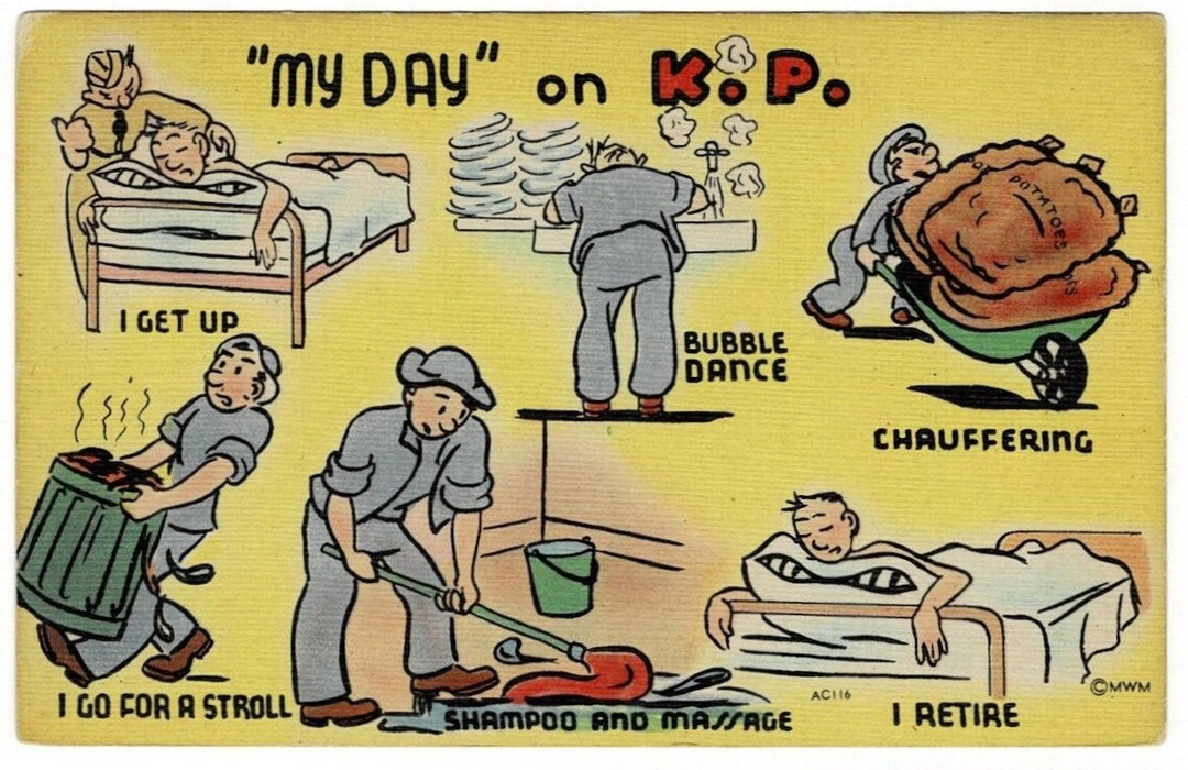 1940 WW2 KP Duty Military Soldier Tasks Vintage Comic Postcard Get ...
