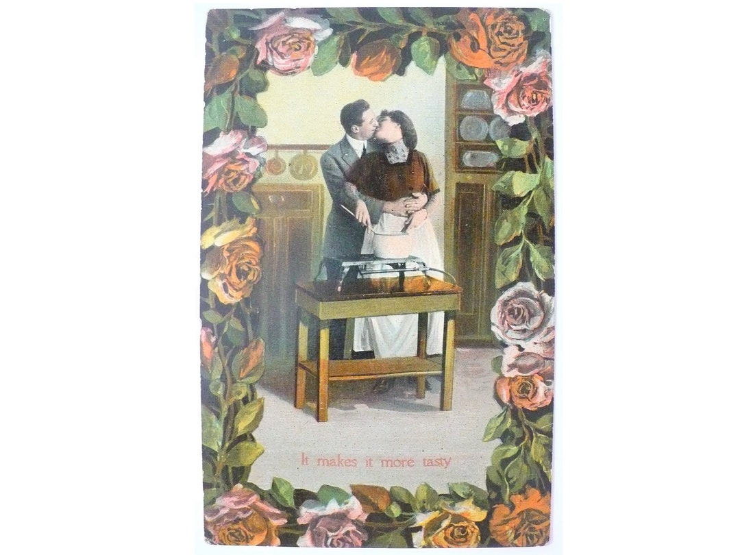 1911 Kiss the Cook Romance Vintage Postcard Kissing - Etsy