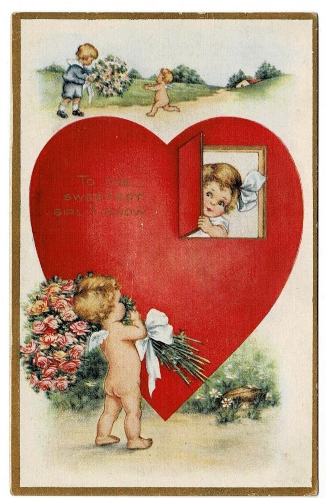 1920 Peek-a-boo Cupid Vintage Valentine Postcard Getluckyvintage - Etsy