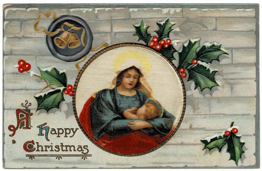 1909 Vintage Christmas Postcard, Baby Jesus and Mother Mary ...