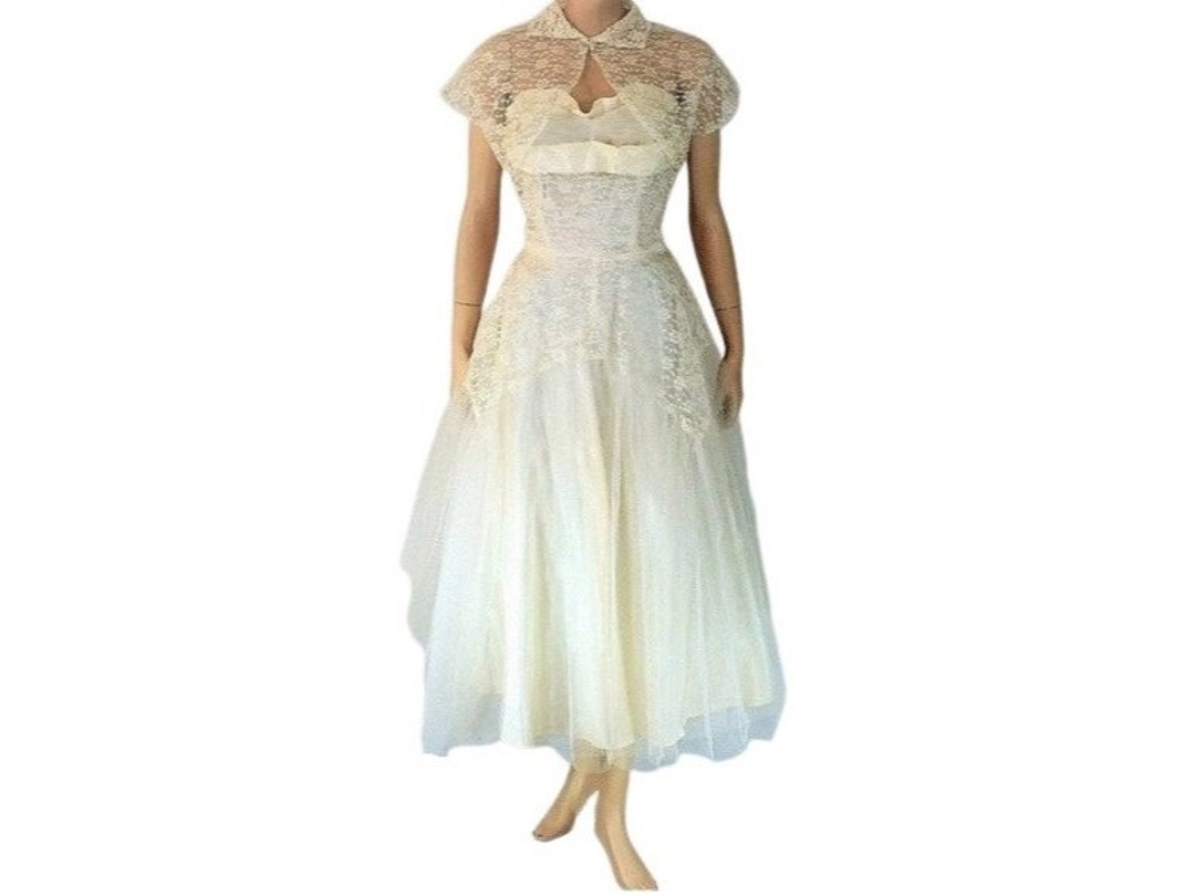 1957 Vintage White Lace Strapless Option Prom Dress With - Etsy