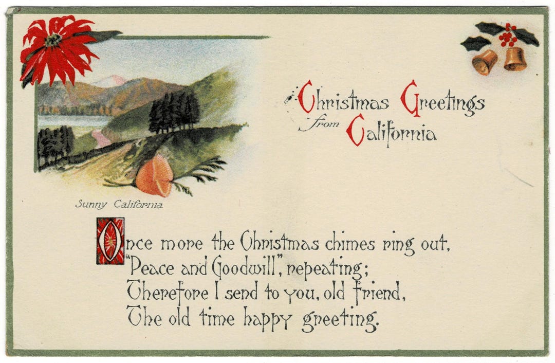 1917 WW1 Christmas Greetings From California Vintage Postcard, Holiday ...
