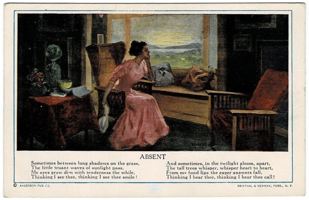 1918 Absent Song Lyrics Romance Postcard Get Lucky Vintage - Etsy
