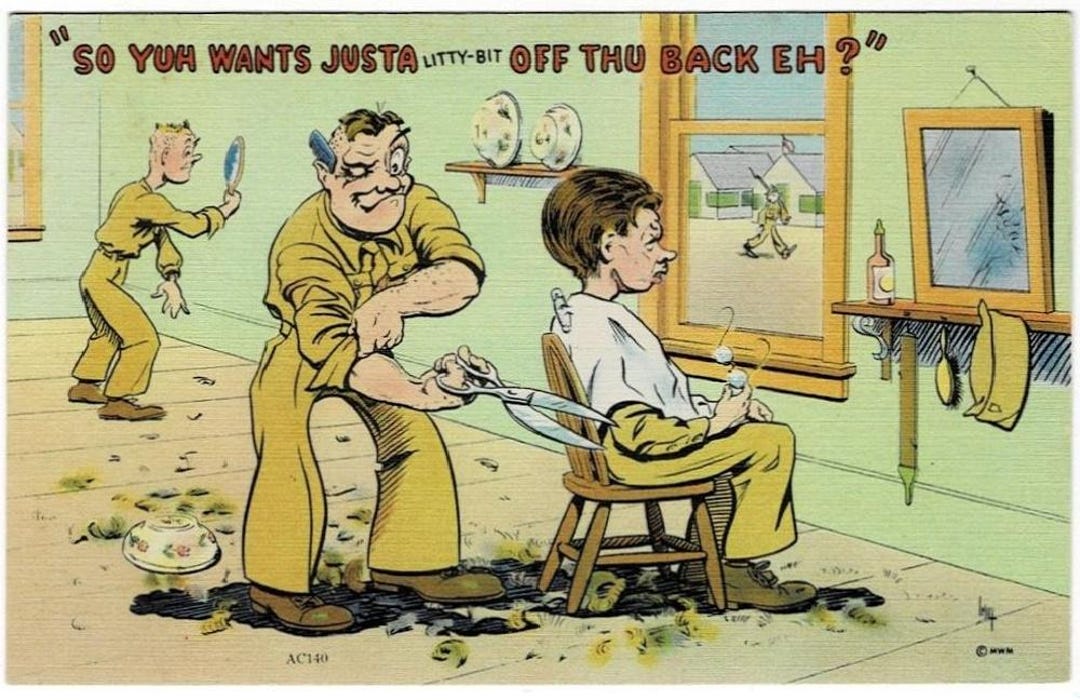 1940s WW2 Army Induction Hair Cut Comic Postcard, Artist Signed Irby ...