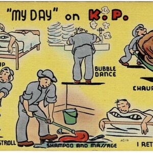 1940 WW2 KP Duty Military Soldier Tasks Vintage Patriotic Comic ...