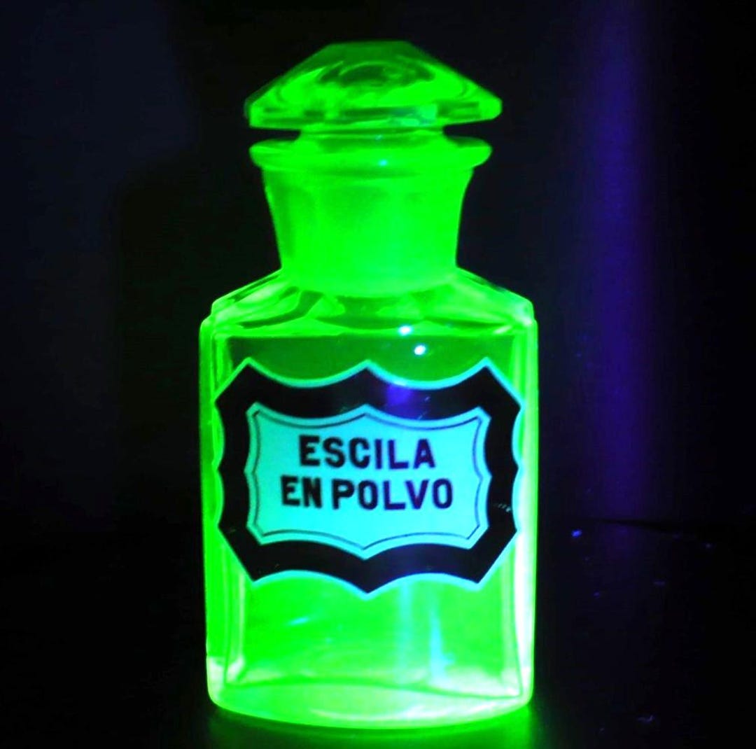 1916 Antique Uranium Glass Apothecary Jar Scylla Powder Medicine Bottle ...