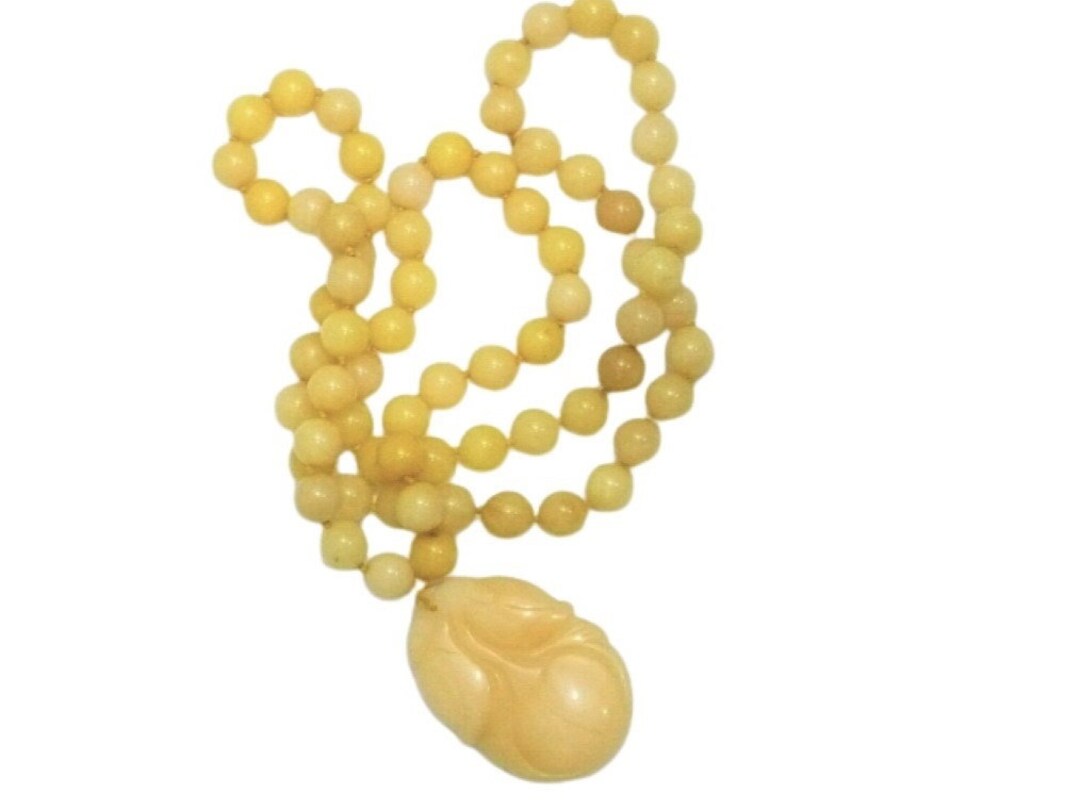 1970s Yellow Persimmon Nephrite Jade Necklace Get Lucky Vintage - Etsy