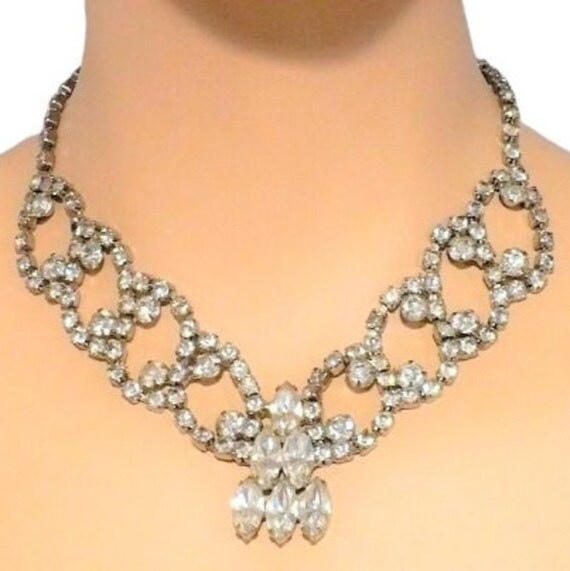 1950s Vintage Rhinestone Festoon Bib Necklace Burles… - Gem