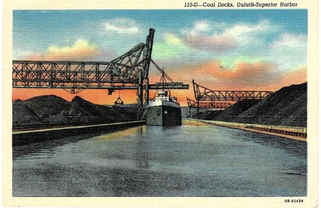 1940s Ship at Coal Docks Duluth Superior Harbor Minnesota Vintage ...