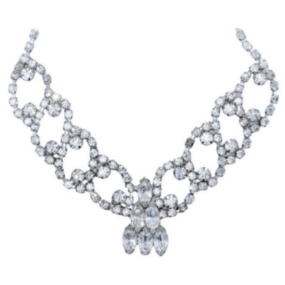 1950s Vintage Rhinestone Festoon Bib Necklace Burles… - Gem