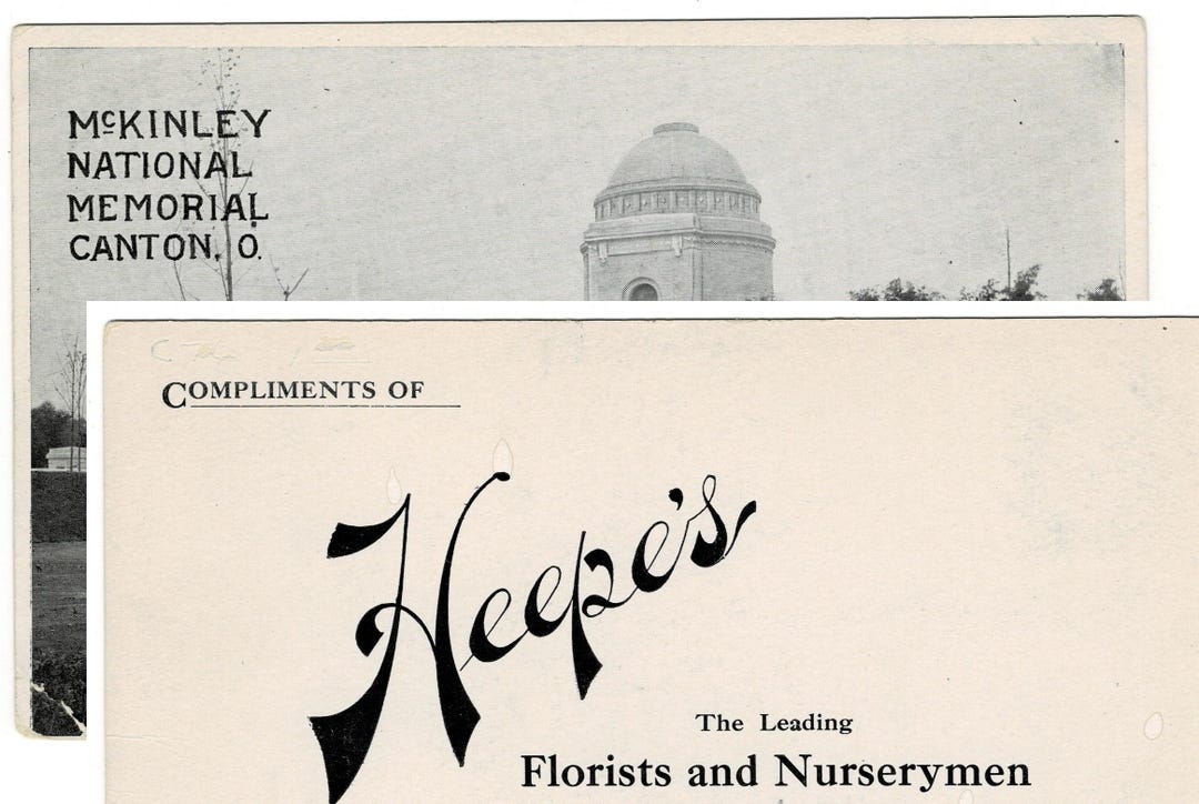 1910 Akron Ohio Postcard, Heepe's Florist Advertisement, Mckinley ...