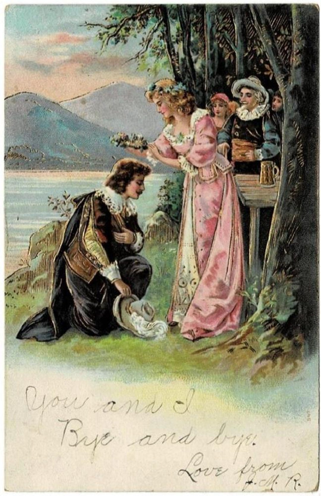 1907 Renaissance Romance Musketeer & Lady Vintage Postcard Embossed ...