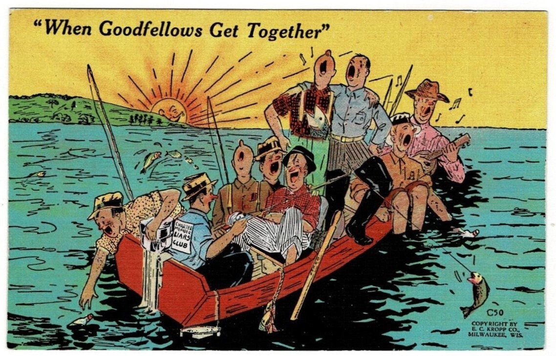 1950s Fishing Goodfellows Liars Club Comic Vintage Postcard by - Etsy