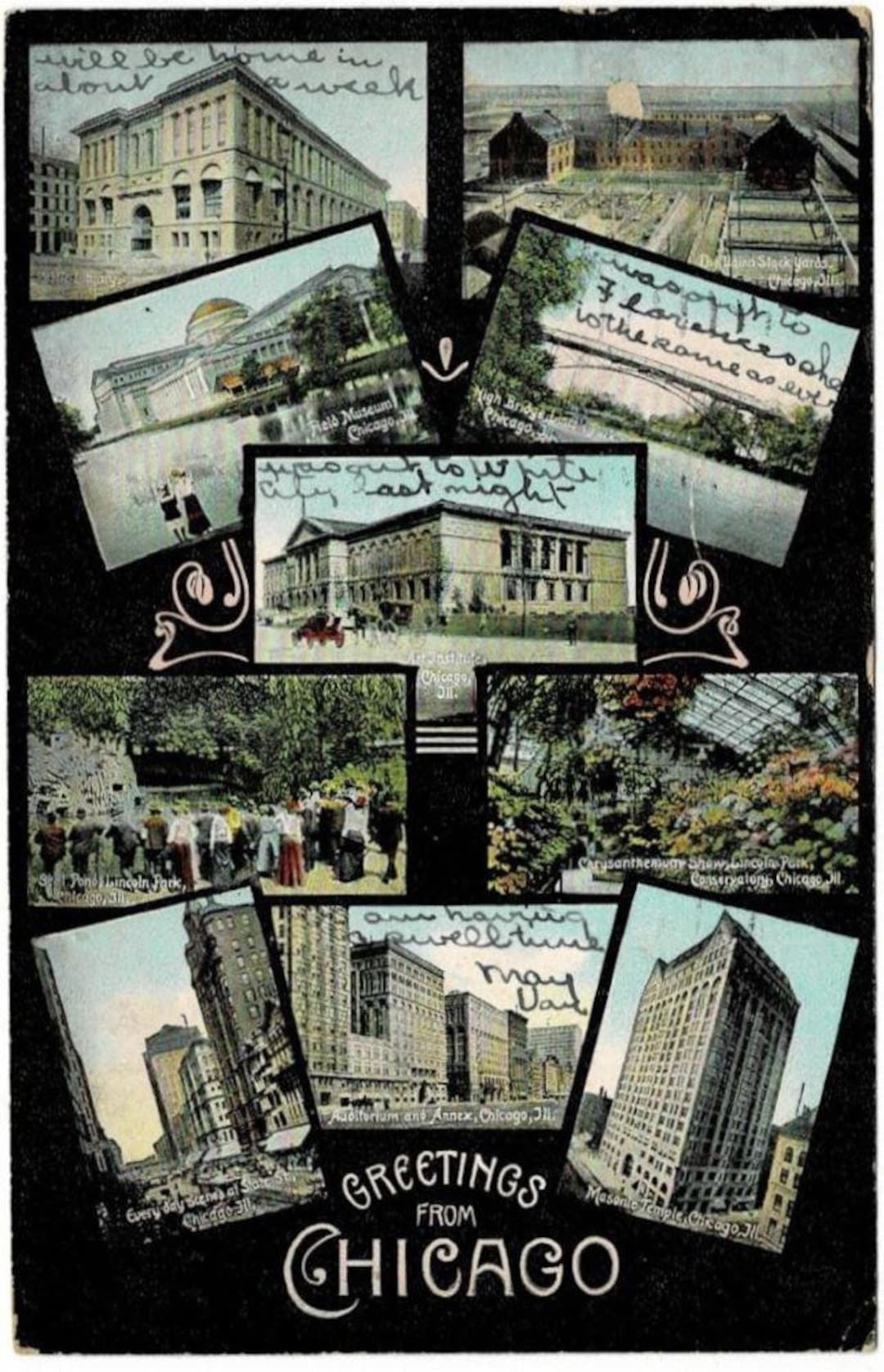 1907 Collage of Famous Chicago Illinois Landmarks Vintage Postcard Get ...