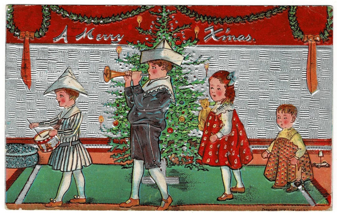1909 Christmas Pageant Postcard, Children's Holiday Card, Get Lucky ...