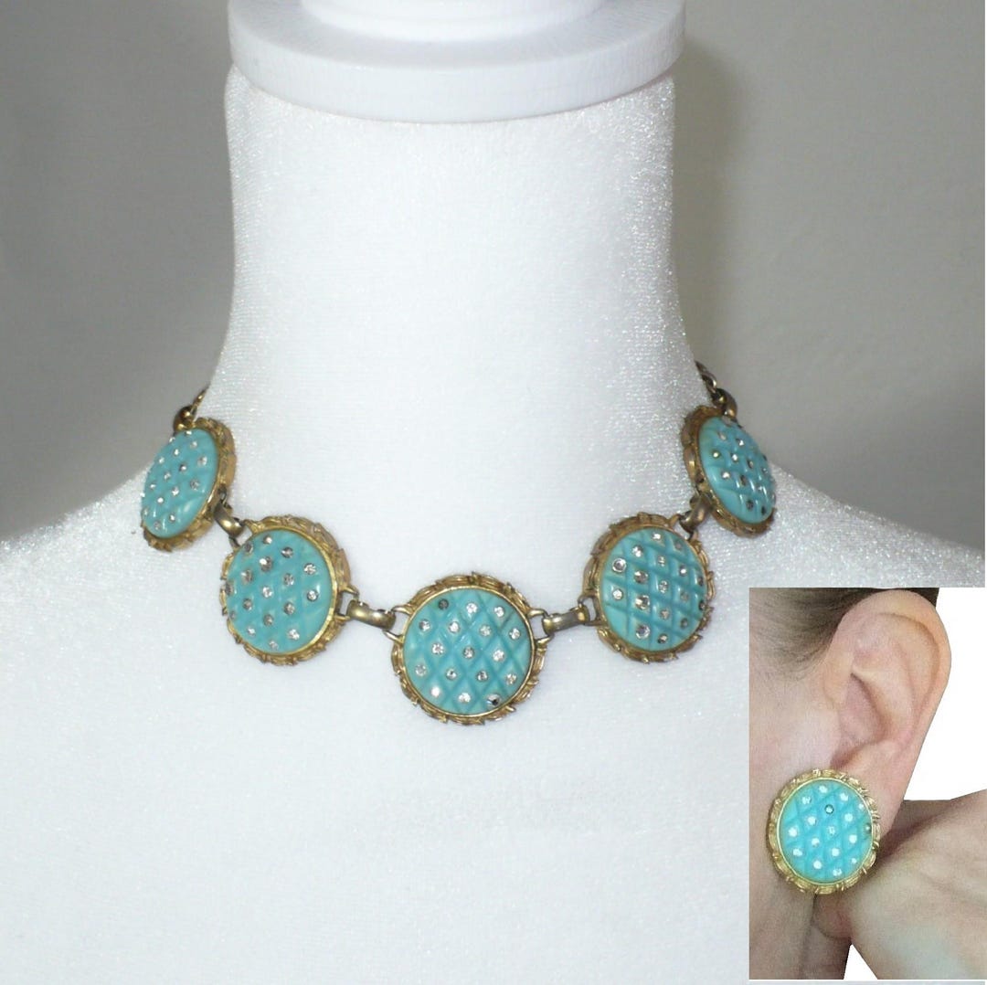 1960s Vintage Byzantine Revival Riviere Marvella Necklace Earrings Set ...