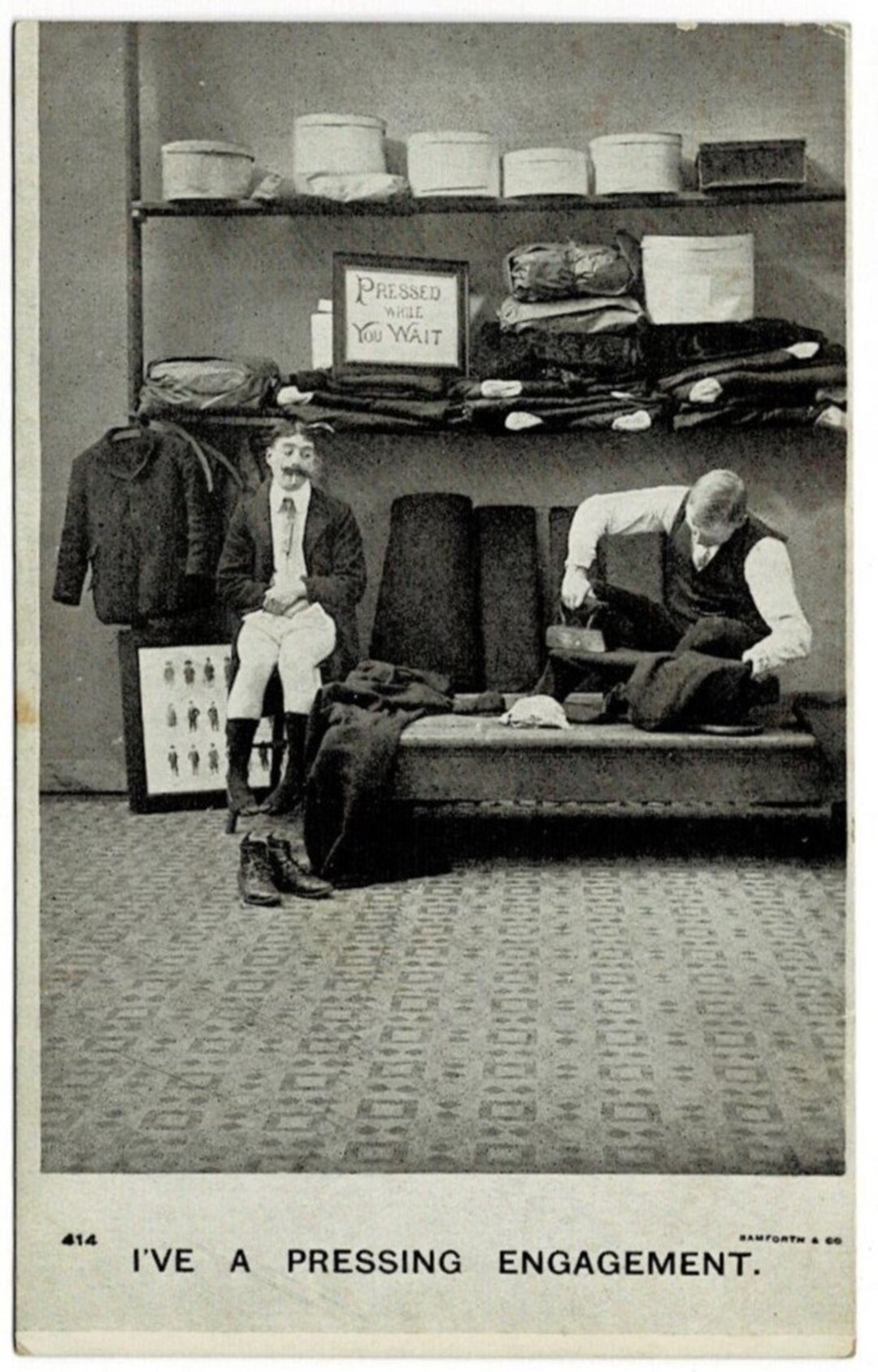 1905 Pressing Engagement Ironing Vintage Valet Humor Postcard Get Lucky ...