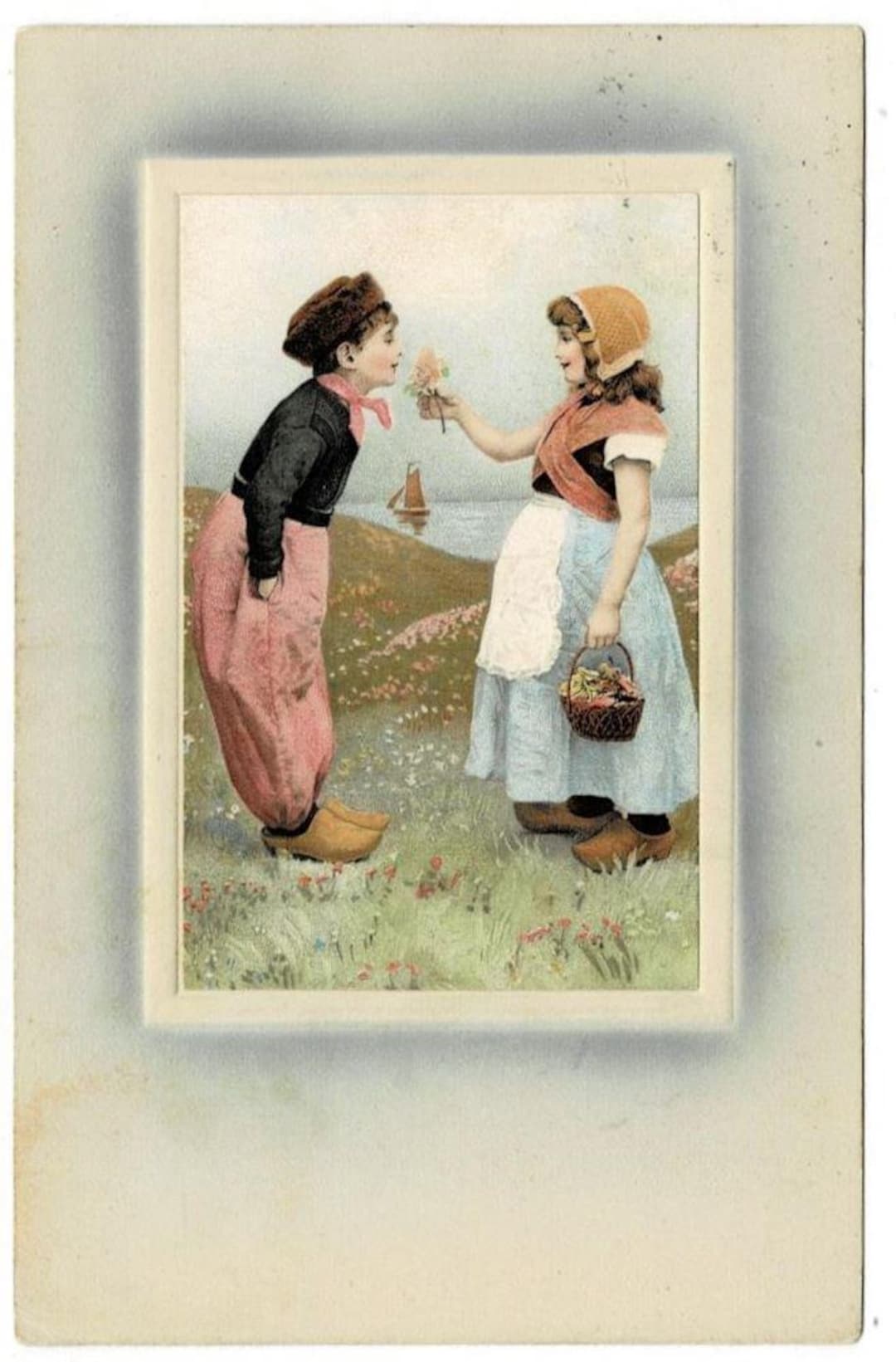 1911 Dutch Boy & Girl Courting Vintage Romance Courtship Valentine ...