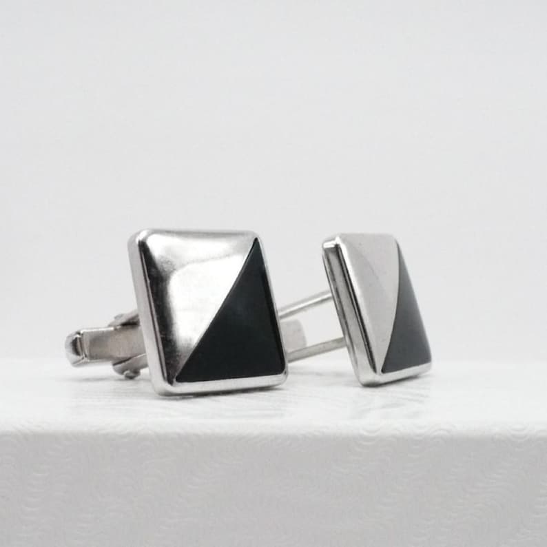 Midnight Cut Cufflinks by Anson, 1950s Men's Jewelry Black and Silver ...