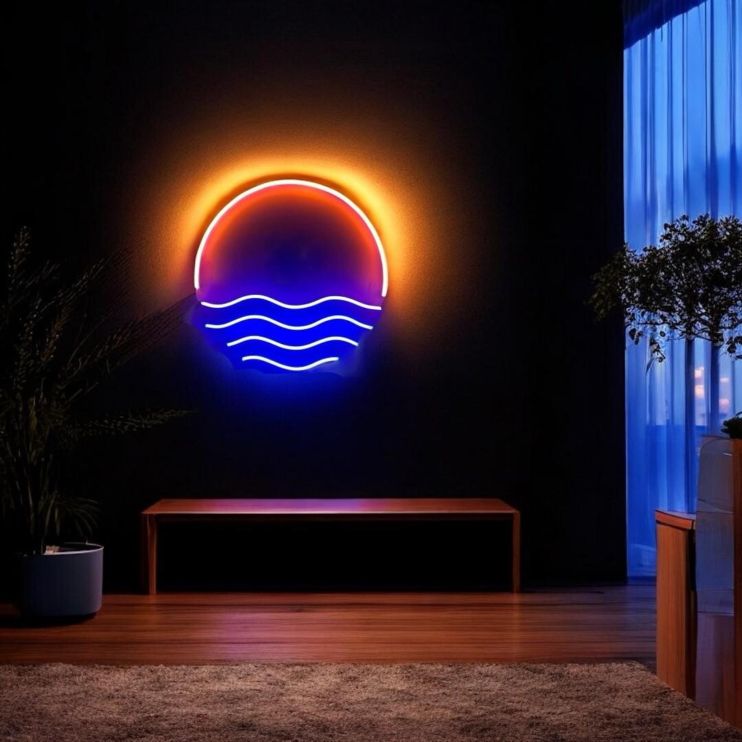 Sunset Neon Sign, Gorgeous Bedroom Wall Decor, Peaceful Landscape Sign ...