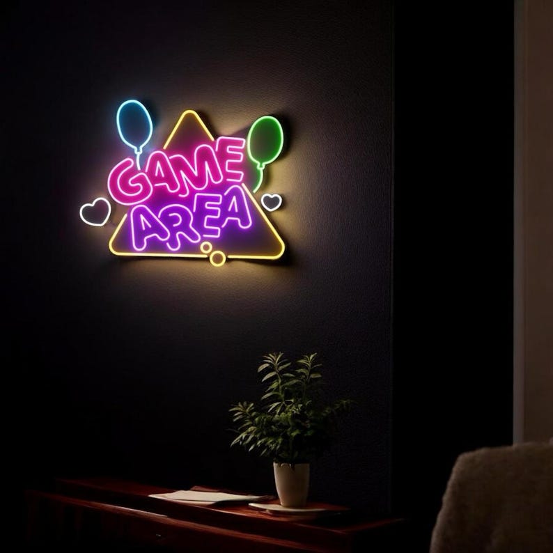 Game Area Written Neon Sign, Game Room Decor, Game Room Wall Decor ...