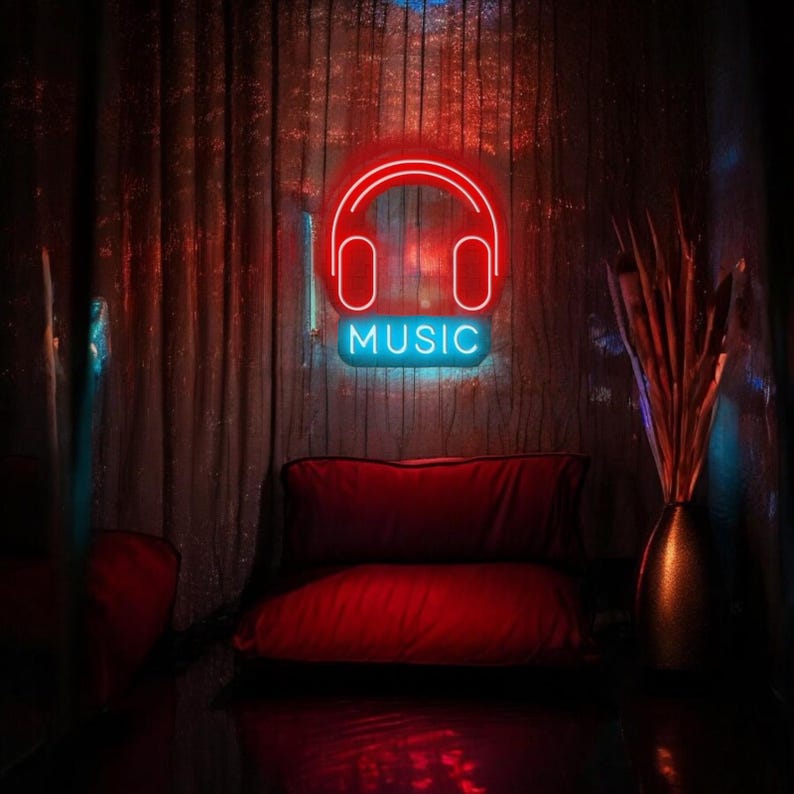 Headphone and Music Neon Sign, Perfect Gift for Music Lovers, Cafe ...