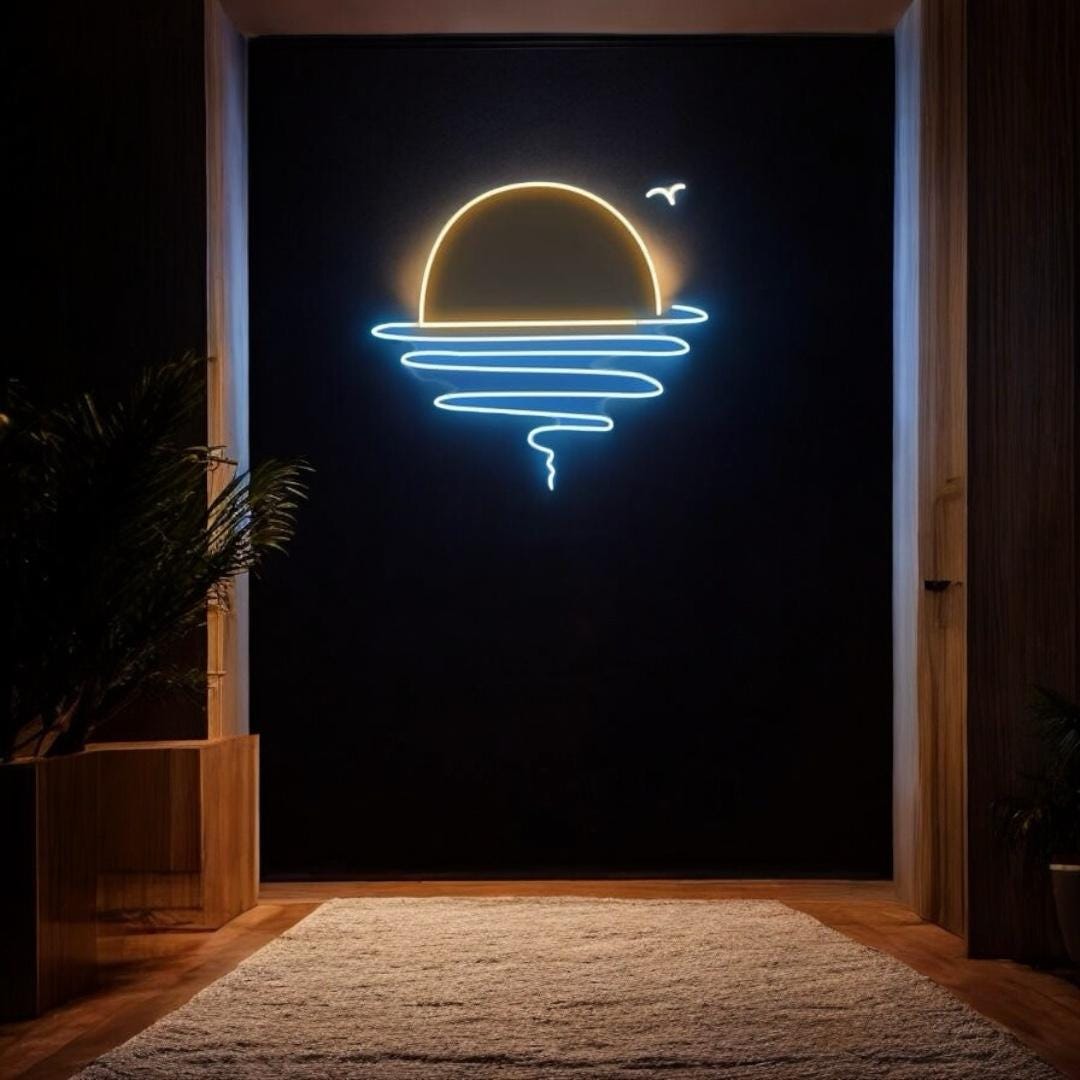 A Magnificent Neon Sign Representing the Sea and the Sunset, a Sign ...