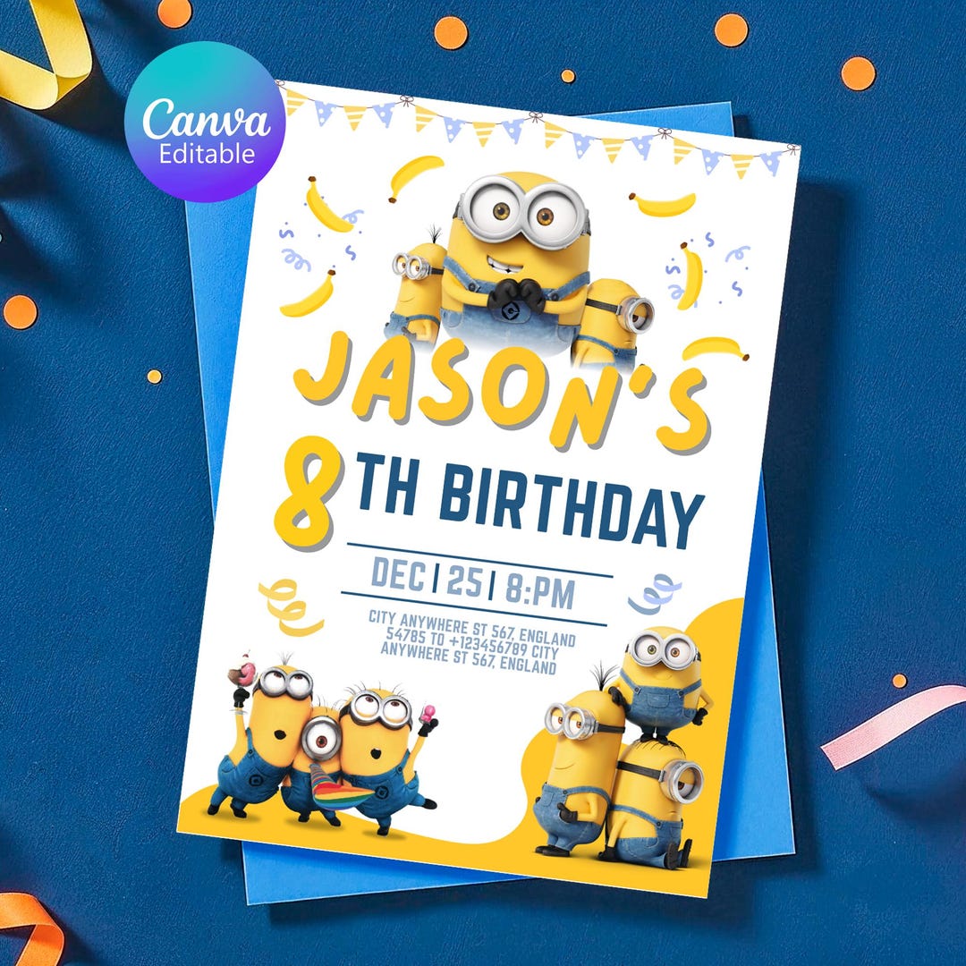 Editable Minion Kids Birthday Invitation, Kids Birthday Invitation ...