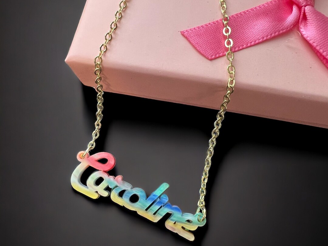 LGBTQI Pride Acrylic Name Necklace Personalized Name Rainbow Jewelry ...