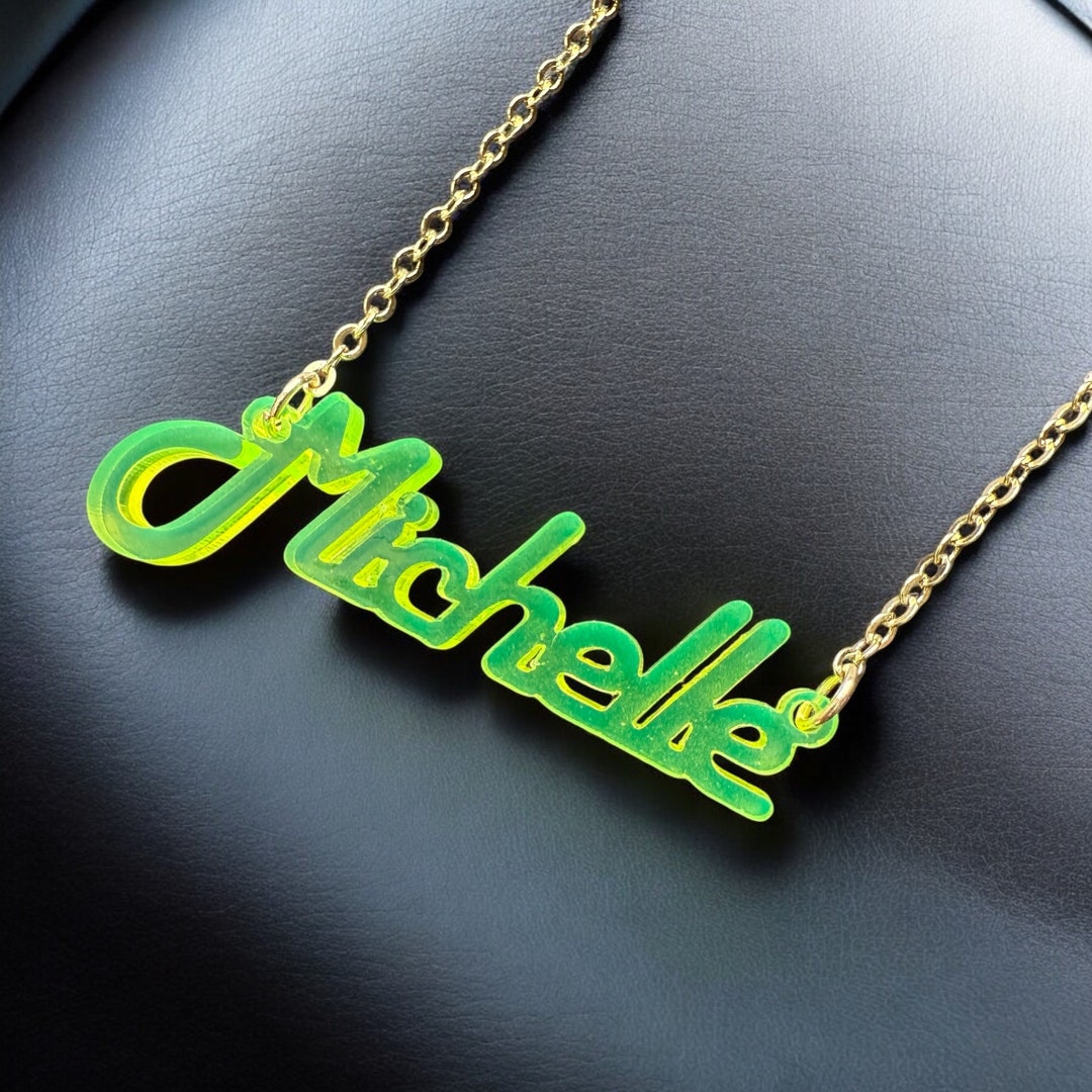 Fluorescent Neon Name Necklace 80s Inspired Jewelry Unique Birthday ...