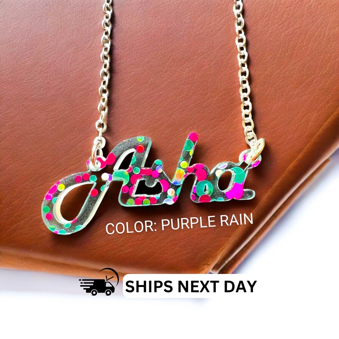 Custom Purple Rain Name Necklace Personalized Nameplate Jewelry Name ...