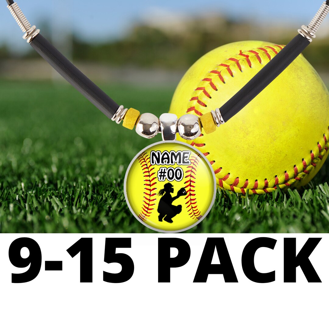 9-15 Pack Girls Softball Pendant Necklace With Personalized Name And/or ...