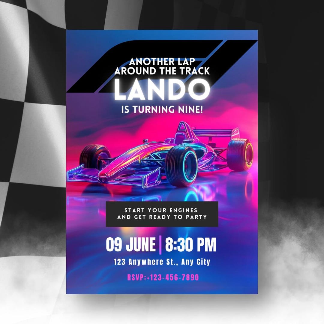 Formula 1, Race Car Birthday Invitation, Any Age, Racing Party Invite ...