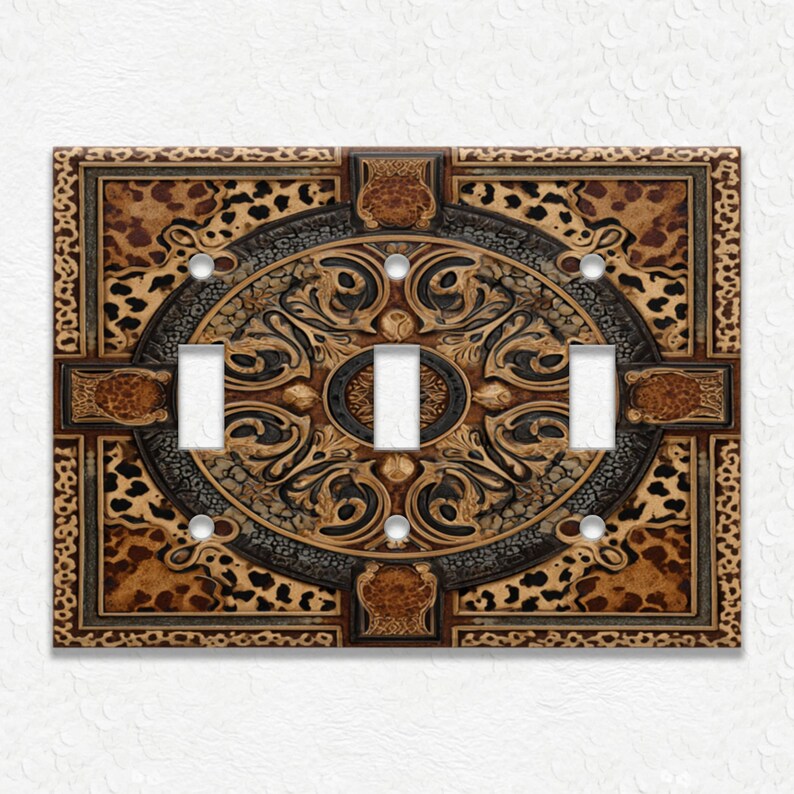 Vintage Medallion With Leopard Print Metal Switch Plate Covers and ...