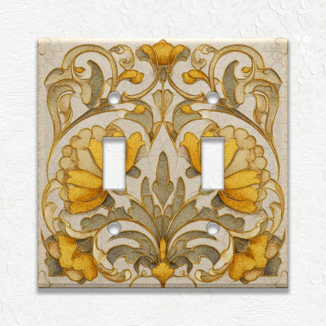 Metal Light Switch Covers Yellow Floral Vintage Art Nouveau Decorative ...