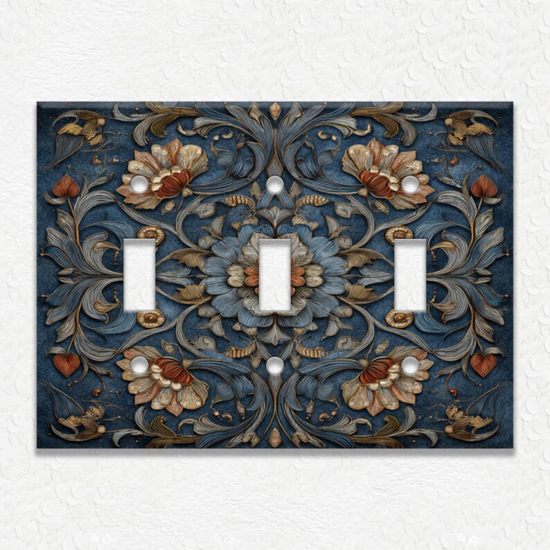 Blue Vintage Floral Art Nouveau Design Metal Light Switch Cover and ...