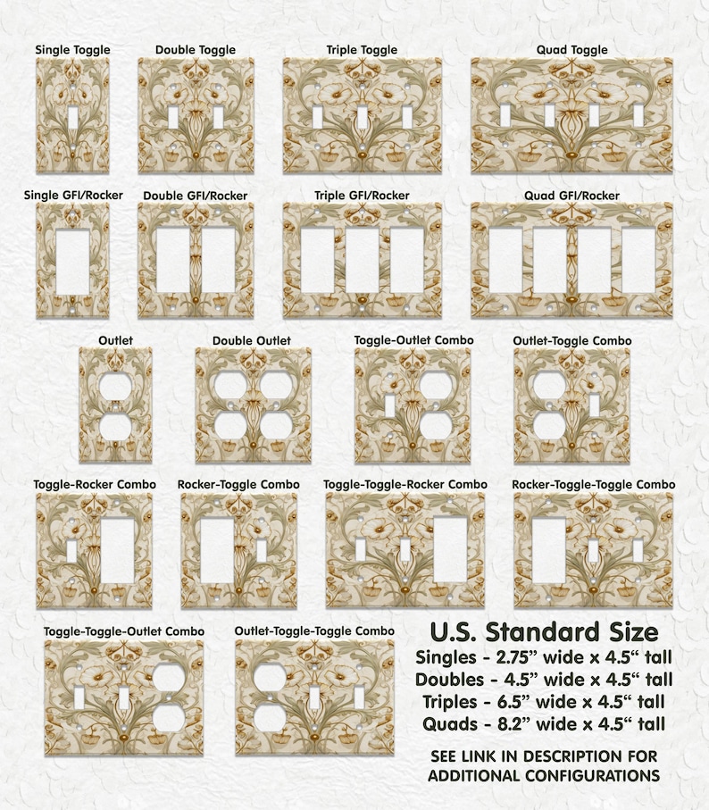 Antique Art Nouveau Design Metal Light Switch Covers and Outlets ...