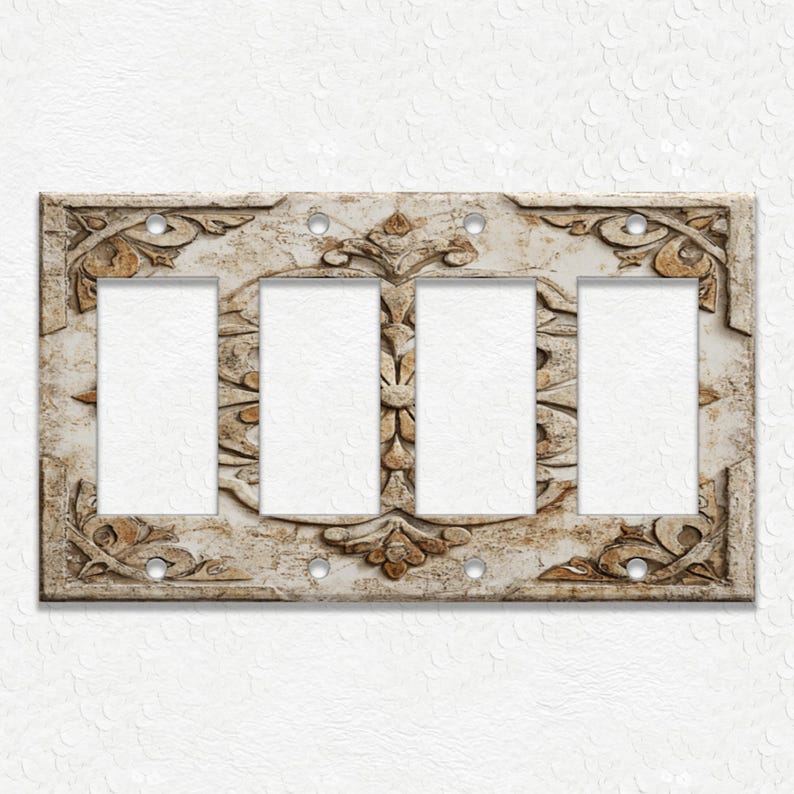 Metal Light Switch Cover Tan Antique Medallion Design - Receptacle ...