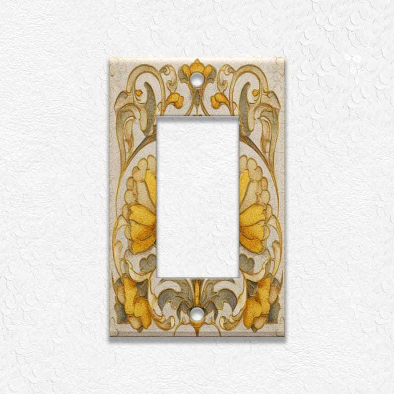 Metal Light Switch Covers Yellow Floral Vintage Art Nouveau Decorative ...