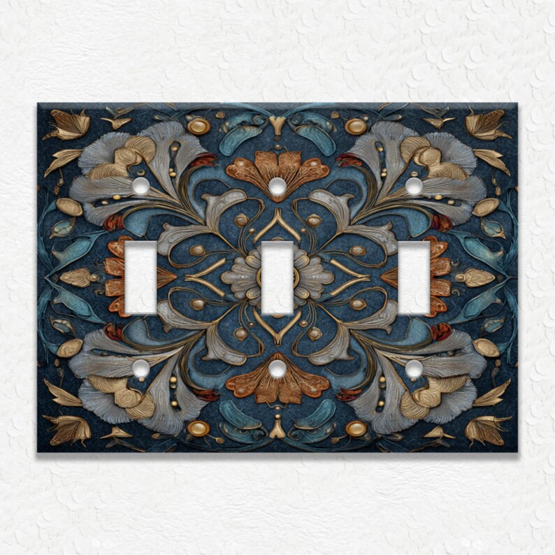 Blue Vintage Floral Art Nouveau Design Metal Light Switch Cover and ...