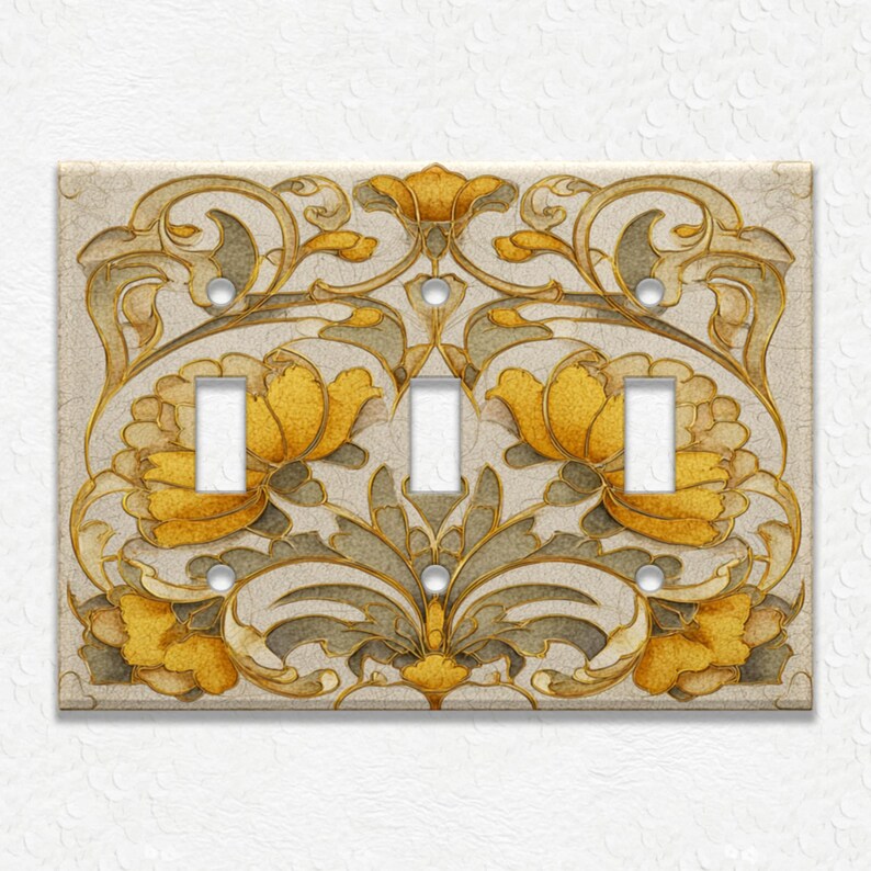Metal Light Switch Covers Yellow Floral Vintage Art Nouveau Decorative ...