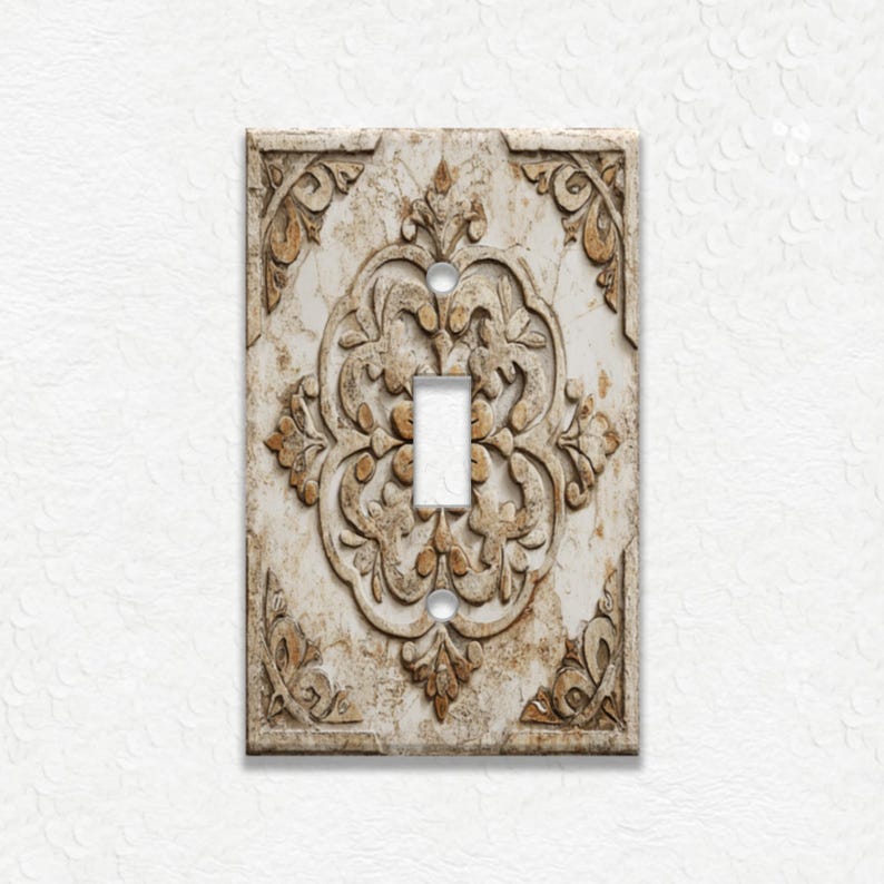 Metal Light Switch Cover Tan Antique Medallion Design - Receptacle ...