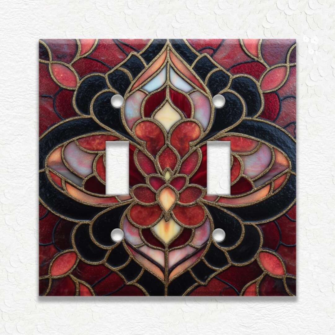 Red Stained Glass Design Metal Light Switch Covers and Outlet Covers ...
