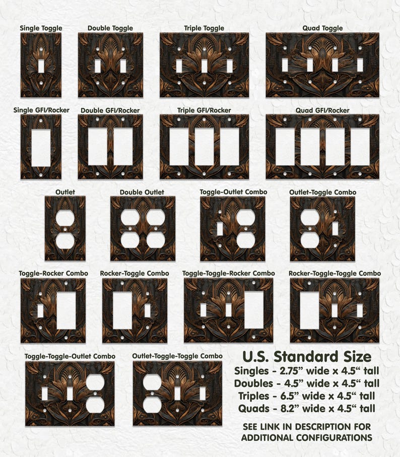 Metal Switch Plate Covers and Outlet Covers Vintage Black and Brown ...