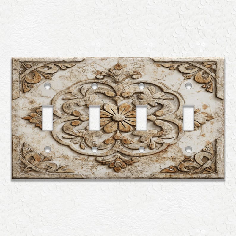 Metal Light Switch Cover Tan Antique Medallion Design - Receptacle ...